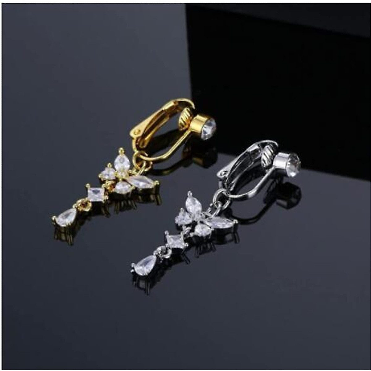 Fake Belly Ring,Fake Belly Piercing,Clip On Belly Button Rings,Non Piercing Fake Belly Butterfly Zircon Body Jewelry Ring Navel Button Rings (Gold+Silver)