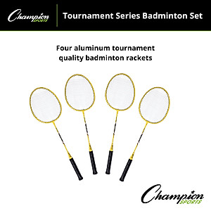 Champion Sports Outdoor Badminton Set: Net, Poles, 4 Rackets, 4 Shuttlecocks & Bag - Portable Equipment for Backyard Games, Team Sports, Adults & Kids