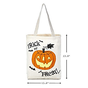 Hallmark 13" Large Halloween Tote Bag (Trick or Treat Pumpkin) Reusable Canvas Bag for Trick or Treating, Grocery Shopping and More