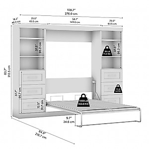 Bestar Pur Murphy, Space-Saving Wall Bed for Multipurpose Rooms, Full, White