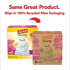 GLAD ForceFlex Tall Kitchen Drawstring Trash Bags, 13 Gallon White Trash Bag for Kitchen Trash Can, Gain Moonlight Breeze with Febreze Freshness and Leak Protection, 110 Count (Package May Vary)