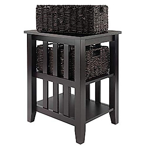 Winsome Morris 25.04" x 20.08" x 16.54" Wood Side Table With 2 Foldable Baskets, Espresso