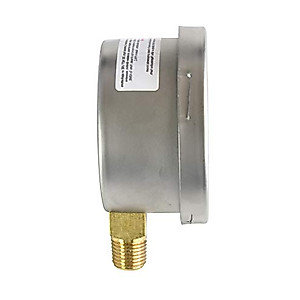 CARBO Instruments Diaphragm Low Pressure Capsule Gauge, 2-1/2" Dial, 0-35 oz/0-60in H2O Range, 1/4" NPT Lower Mount, Stainless Steel Case, Brass Internals, Adjustable, Dual Scale 35 oz/60 inH2O (IWC)