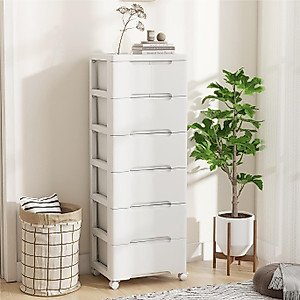 Byroce Plastic Storage Drawer Cart, Mobile Utility Cart, Home Craft Organizer with 7 Drawers & Lockable Wheels, Slim Rolling Storage Cart for Living Room, Bathroom, Dorm & Office (16”L x 13”W x 45”H)