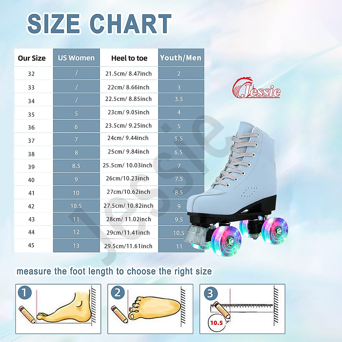 jessie Roller Skates for Women, Frosted Toddler Roller Skates Adjustable Holographic Women Roller Skates Girls Roller Skates Adults for Indoor Outdoor