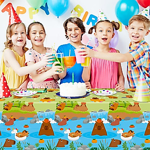 3Pcs Capybara Party Tablecloth Cute Capybara Birthday Table Cover Capybara Animals Party Decorations Plastic Disposable Rectangular Table Cloth Decor for Kids Birthday Baby Shower Animals Themed Party