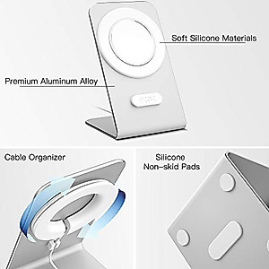 PZOZ Charger Stand Compatible for Apple MagSafe Charger, Aluminum Alloy Charging Station Dock Cable Management Clips, Cord Organizer Holder Stand for iPhone 13 12 Mini, Pro, Pro Max (Silver)