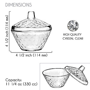 Crystalia Decorative Glass Candy Jar with Lid, Crystal Cut Small Candy Dish for Office Desk or Home, Cute Glass Sweet Cookie Container, Elegant Candy Service Buffet, Glass Sugar Canister