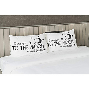 EKOBLA Throw Pillow Cover I Love You to The Moon and Back Letter Handwritten Doddle Design Stars Black White Decor Lumbar Pillow Case Cushion for Sofa Couch Bed Standard Queen Size 20x30 Inch