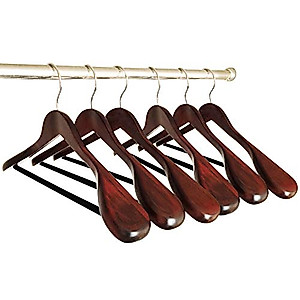 B&C Home Goods Set of 6 Luxury Wooden Hangers - Extra Wide Wood Coat Suit Hangers with Velvet Bar for Coats Clothes and Pants - Wide Shoulder