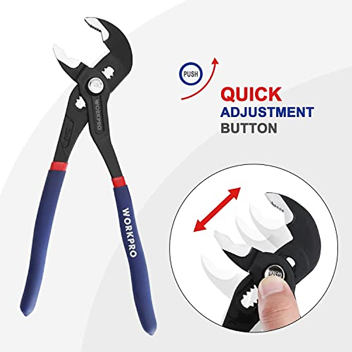 WORKPRO 2 Piece Groove Joint Pliers Set, 7 & 10-Inch Fast Adjustable Water Pump Pliers, V-Jaw Tongue and Groove Pliers in CRV Steel