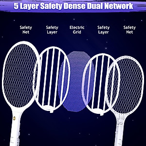 2 Pack Electric Fly Swatter Racket 3000V Bug Zapper 2 in 1 Mosquito Zapper USB Rechargeable, 1200mAh Mosquitoes Killer Lamp & Fly Zapper with 3 Layer Safety Mesh for Home