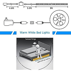 Vansky Motion Activated Bed Light, Flexible LED Strip Motion Sensor Night Light Bedside Lamp Illumination with Automatic Shut Off Timer (Warm Soft Glow)