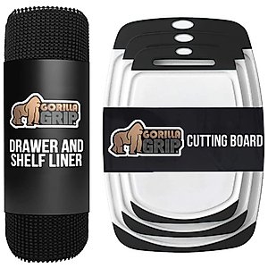 Gorilla Grip Drawer and Shelf Liner and Durable Kitchen Cutting Board, Shelf Liner Size 12 in x 20 FT, Strong Grip, Cutting Board Set of 3, Nonslip Handle and Border, Both in Black, 2 Item Bundle
