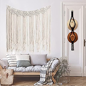 Gute Macrame Hat Hangers, Boho Hats Rack for for Wall Hanging, Black White Woven Women Hat Holder Organizer for Wide Brim and Fedoras Sun Hat Cowboy Hat Display, 2pcs(No hats)