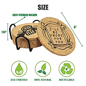Homythe Friends TV Show Gifts, Friends Merchandise Decor, 6 Pcs Drink Coasters with Metal Holder, Central Perk Coffee Bar Coaster - Cute Birthday Christmas Housewarming Gift for Friends Fans