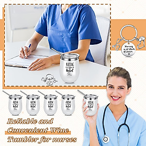 Yinkin 4 Pcs Nurse Appreciation Christmas Gift Set Nurse Tumbler Cup Thank You Wine Tumbler Inspirational Keychain for Nurse Birthday Graduation Retirement Gifts Nurses Week Gift (Nursing)