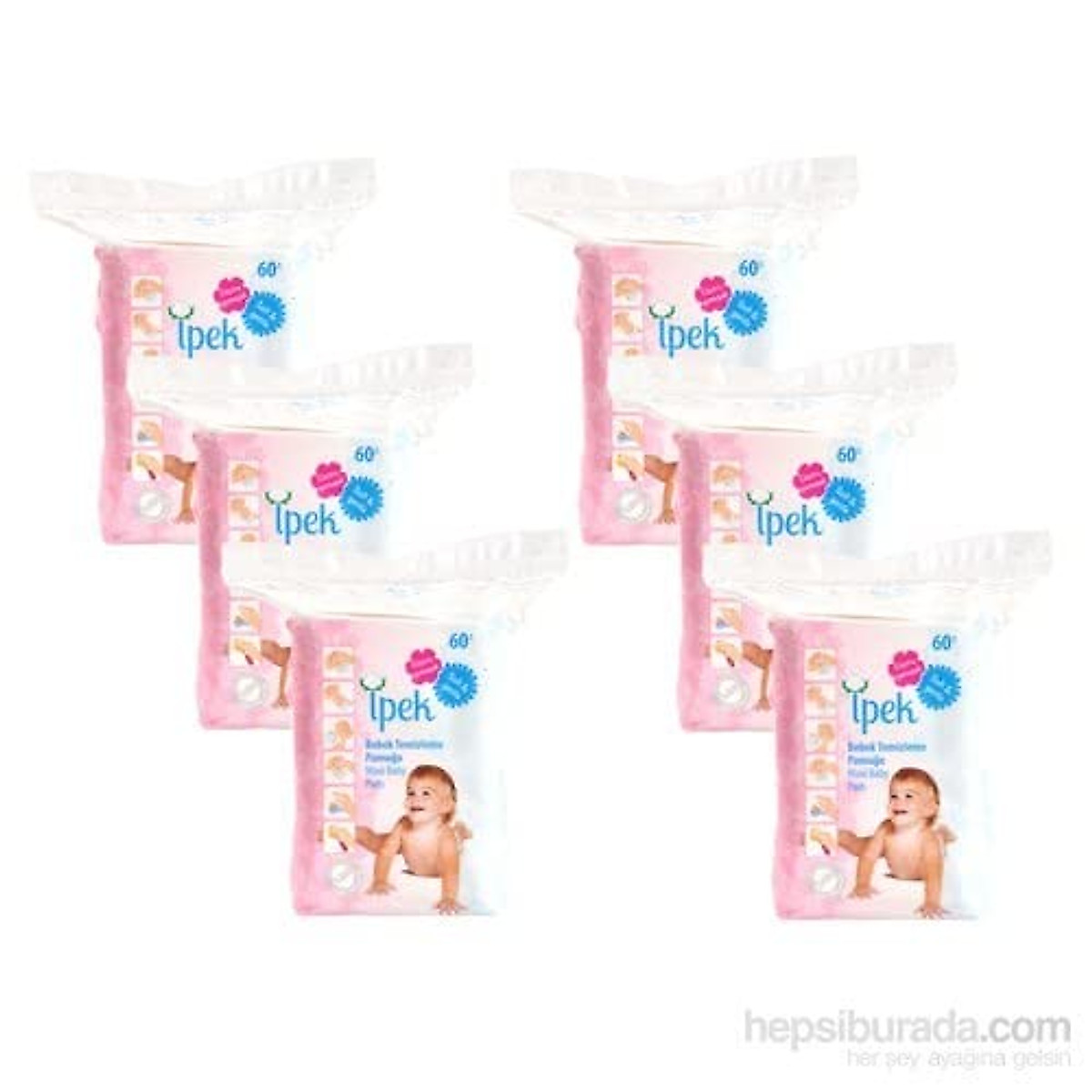 İpek Baby Large Cotton Pads Dry Square White (Classic 360-count)