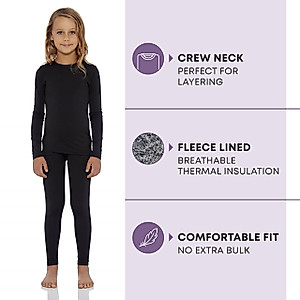 Rocky Thermal Underwear For Girls (Long Johns Thermals Set) Shirt & Pants, Base Layer w/Leggings/Bottoms Ski/Extreme Cold (Black - Small)