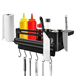 Qoyntuer Griddle Caddy for 28"/36" Blackstone Griddles/Prep Cart Accessories, Grill Caddy Space Saving BBQ Accessories Storage Box with Magnetic Tool Holder/Paper Tower/Knife Shelf/6 S-Hooks