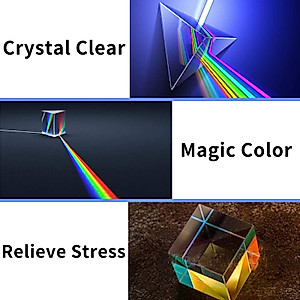 Prism Set, 4 Pack K9 Optical Crystal Photography Prism Set, Include 55mm Crystal Ball, 50mm Crystal Cube, 50mm Triangular Prism, 60mm Optical Pyramid, Gift Box for Teaching, Science, Photography, Play