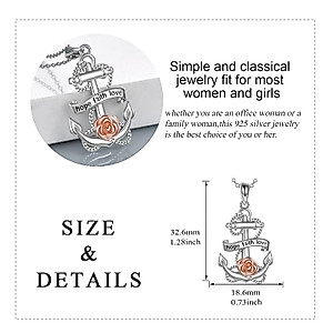 YAFEINI Anchor Necklace Rose Flower Pendant Necklace 925 Sterling Silver Chain Vintage Jewelry Gifts For Women Wife Couple (Rose)