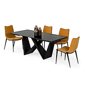 Limari Home Medard Collection Industrial Style Eco-Leather Upholstered Dining Chair with Black Powder Coated Iron Legs (Set of 2), Tan