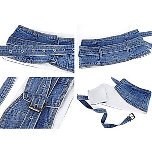 Aecibzo Women's Denim Waist Belt Retro Wide Corset Cinch Belt Waistband with Buckle (M/Fit waist 27.5"-30.7", As Photo)