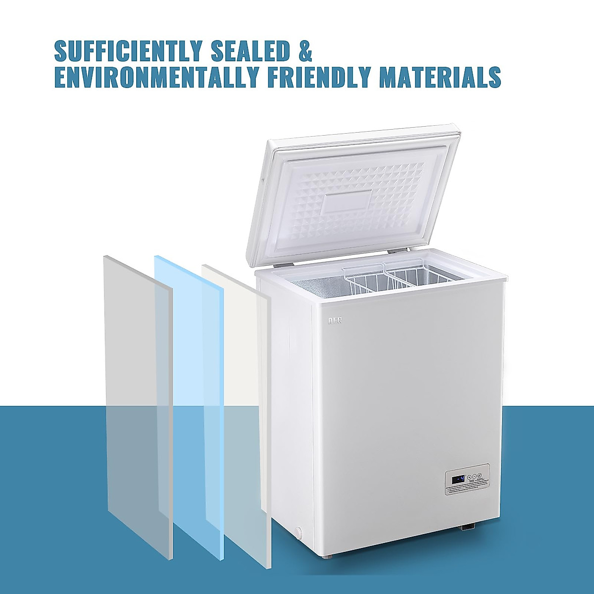 DEMULLER Chest Freezer Small Deep Freeezer with 2 Removable Baskets, Compact Freezer with Digital Control Panel accurate to 1 ℉, Mini Freezer for Homes Garages Basements White