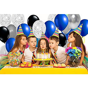 Royal Blue Black Balloons Kit,12inch Blue Black Silver Balloons,55piece Navy Blue Sliver Confetti Balloons for Boy Birthday Party Video Gaming Birthday Party Baby Shower Graduation Party Decorations