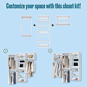 MC Modular Closets Closet Kit with Hanging Rods & Shelves - Corner Closet System - White, 79.5 inches Wide