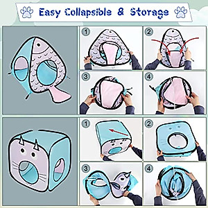 Rypet Cat Toy Tunnel and Cubes Bundle - Interactive Crinkle Collapsible Cat Tube and Foldable Cubes Playground for Kitty, Rabbit, Puppy, Ferret Hiding Hunting and Resting