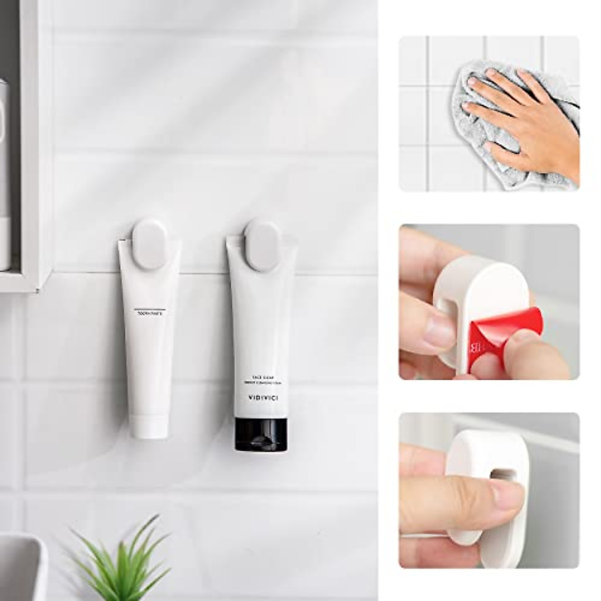 BEZOX Toothpaste Tube Holder Wall Mount Utility Hook – Face Cream Tubes Hanger Wall Mounted Tooth Paste Organizers Gripper, 3 PCS