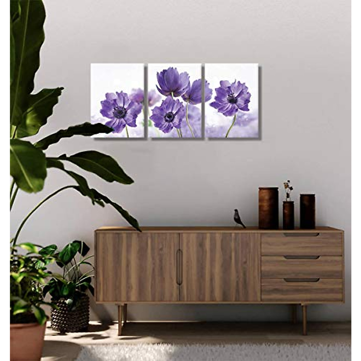 Canvas Art Wall Decor for Bedroom Purple Flower Bloom Close Up Pictures Prints on Canvas Wall Decoration for Bedroom Simple Life Modern Minimalism Artwork Framed Wall Art 3 Piece Canvas Wall Art Set