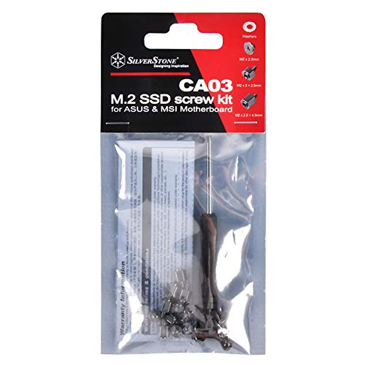SilverStone SST-CA03 - PC Computer Screws Kit for Motherboard M.2 SSD Mounting, Supports ASUS & MSI Motherboard