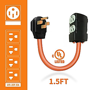 4-Prong Nema 220V 14-50p to 5-20R/15R Female Adapter Power Cord, Generator Cord with Surge Protector Breaker for 20V 15/20Amp Household Orange 1.5FT