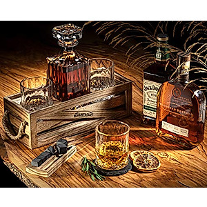 Whiskey Stones Gift Set for Men | Whiskey Decanter with Glasses Set and Wood Stand, 6 Granite Whiskey Chilling Stones and 10oz Whiskey Glasses | Whiskey Decanter Set For Men, Dad, Husband, Boyfriend