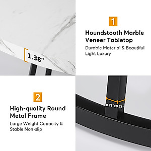 Tribesigns 47 inch Dining Table for Dining Room, 4 People Round Dinner Tables with Faux Marble Top Heavy Duty Metal Circle Pedestal for Living Room Kitchen, Black White(Only Table)