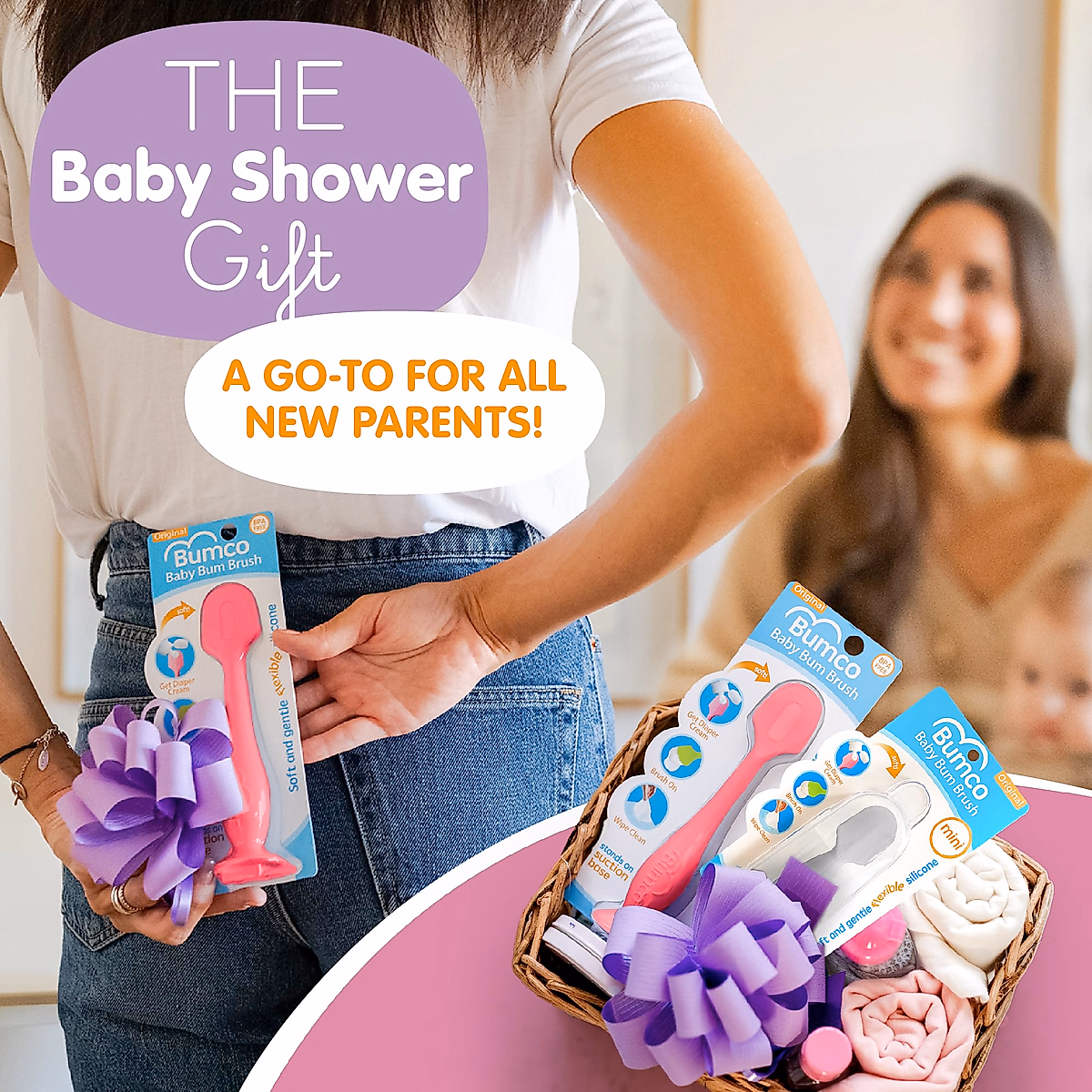 Bumco Baby Bum Brush + Mini Diaper Cream Spatula with Case - BPA-Free Butt Spatula Baby, Soft Diaper Spatula, Baby Diaper Cream Applicator, Mom-Invented Diaper Bag Essentials, Butt Spatula