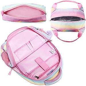 Girls Backpack Rainbow Glitter Kids School Bookbag 3 in 1 Set School Bag with Lunch Bag Pencil Case