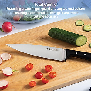 T-fal Ice Force German Stainless Steel Kitchen Knife Set and Wood Block 8 Piece, Long Lasting Sharpness, High Cutting Precision, Superior Durability, Ultra Sharp Blades, Cookware Kitchen Gadget Black