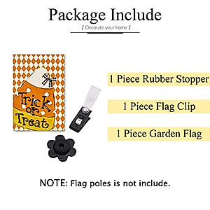 ORTIGIA Trick or Treat Garden Flag Vertical Double Sided 12x18inch Halloween Funny Candy Small Garden Flag Buffalo Check Plaid Seasonal Flag Farmhouse Rustic Holiday Burlap Yard Décor