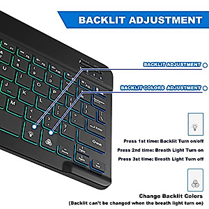 Ultra-Slim Wireless Bluetooth Keyboard, Upgrade 7 Colors Rainbow Backlit Rechargeable Keyboard, Universal Mini Portable Keyboard for iPad Mac Samsung Tablets Phones Computer Laptops PC, Black