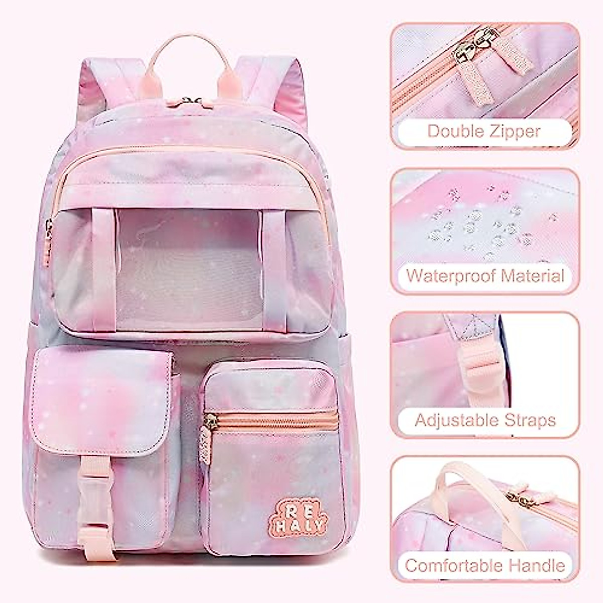 REHALY Kids Backpacks for Girls,Cute School Backpacks for Kids Elementary School Primary School, Tie Dye School Bag for Girls Kid Students for Back to School Supplies Birthday Gifts