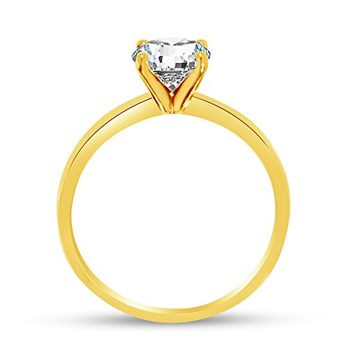 Size - 7.5 - Solid 14k Yellow Gold Round Cut Thick Band Classic Solitaire Wedding Engagement Ring CZ Cubic Zirconia 1.0ct.