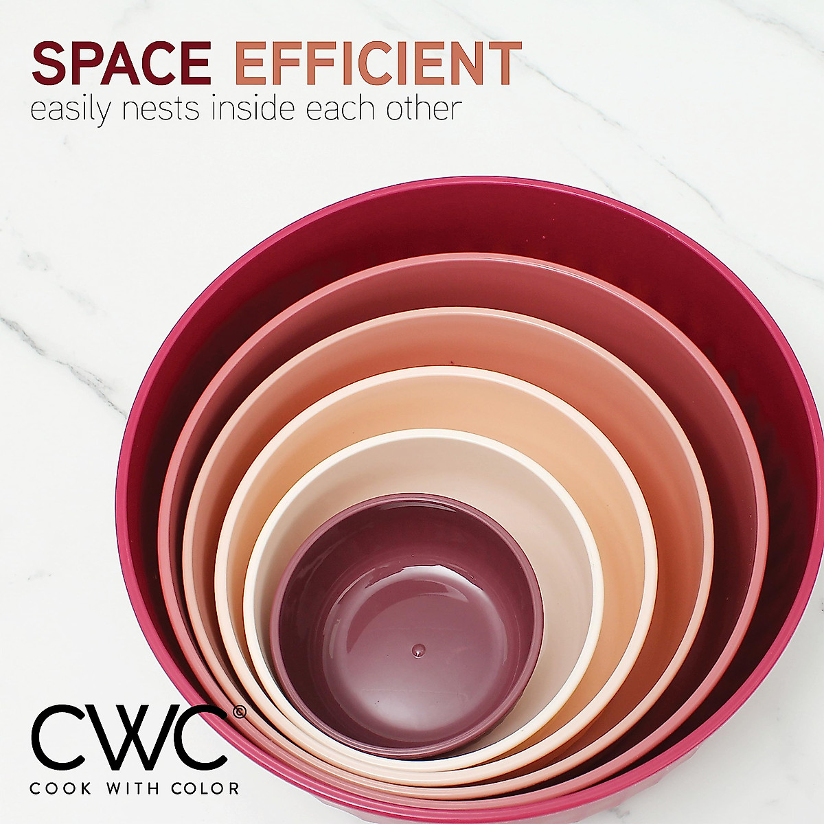 COOK WITH COLOR Prep Bowls with Lids- Wide and Deep Nesting Plastic Small Mixing Bowl Set with Lids, 12 Piece Set - Deep Bowls, Rose