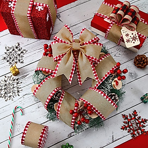 2 Rolls Christmas Buffalo Plaid Wired Edge Ribbons Christmas Tree Burlap Fabric Craft Ribbon Wrapping Ribbon with Checkered Edge, 216 Inch (Red and White,2.5 Inch Width)