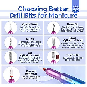 Saviland Portable Electric Nail Drill - 20000 RPM USB Electric Nail File with 7 Nail Drill Bits & 51 Sanding Bands for Nail Prep Acrylic Nails Dip Nails Gel Nails Home Salon Use, Blue-Violet Gradient