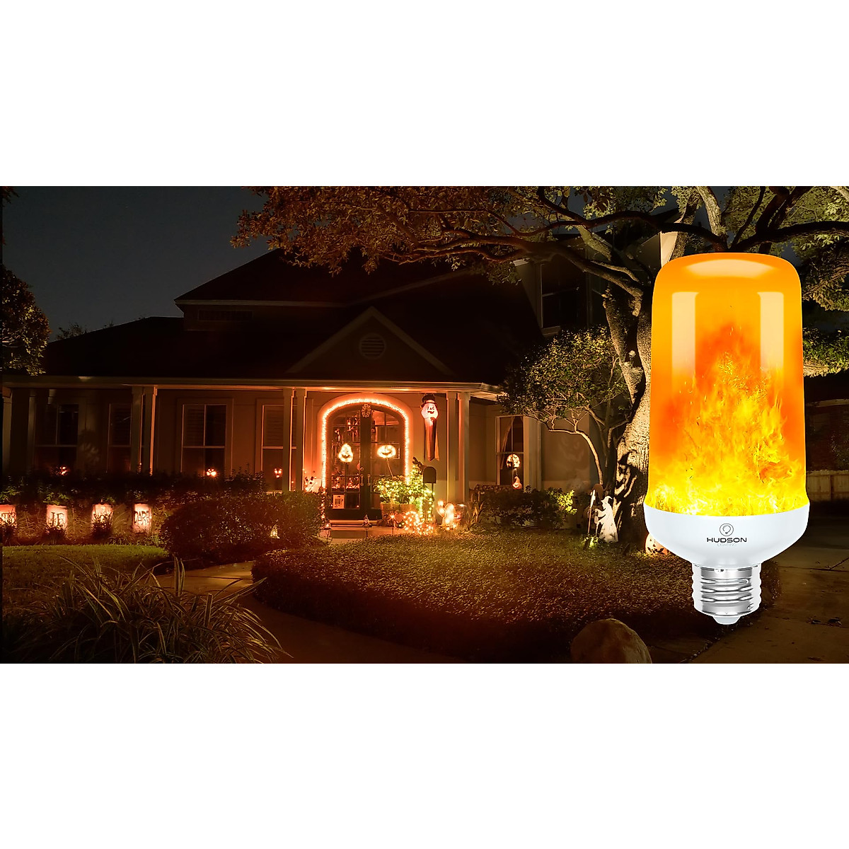 Hudson LED Flame Effect Light Bulbs with 4 Mode Upside Down Effect - 3W Flicker Flame Light Bulb E26/E27 Base (2 Pack) - Flickering Light Bulb Orange Fire Light Flame Bulb for Indoor/Outdoor/Home