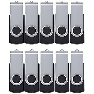 Maspen 10 Pack 128MB Bulk Pack USB 2.0 Flash Drives Swivel Thumb Drive Memory Stick, Black [Not 128GB] (10pcs 128MB)